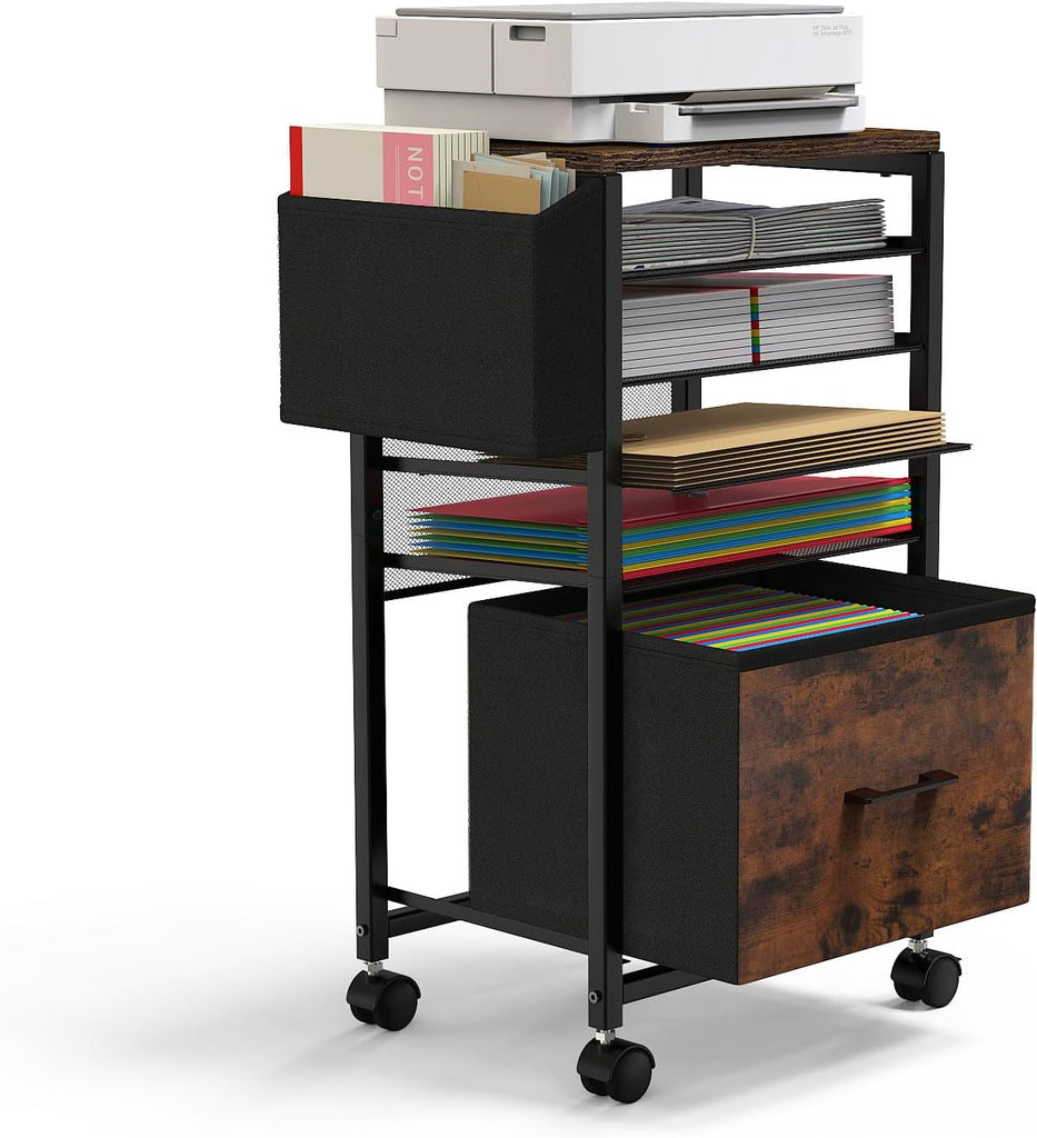 MoKo Rolling File Cart, 5-Tiered File Cart with Hanging File Folders o ...