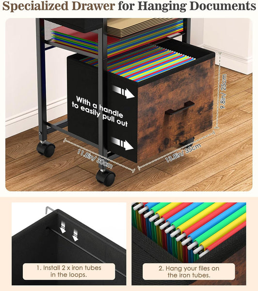 MoKo Rolling File Cart, 5-Tiered File Cart with Hanging File Folders o ...