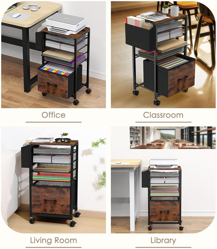 MoKo Rolling File Cart, 5-Tiered File Cart with Hanging File Folders o ...