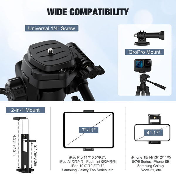 MoKo Camera Tripod for iPad - 70" Phone Tripod Stand with Travel Bag ...