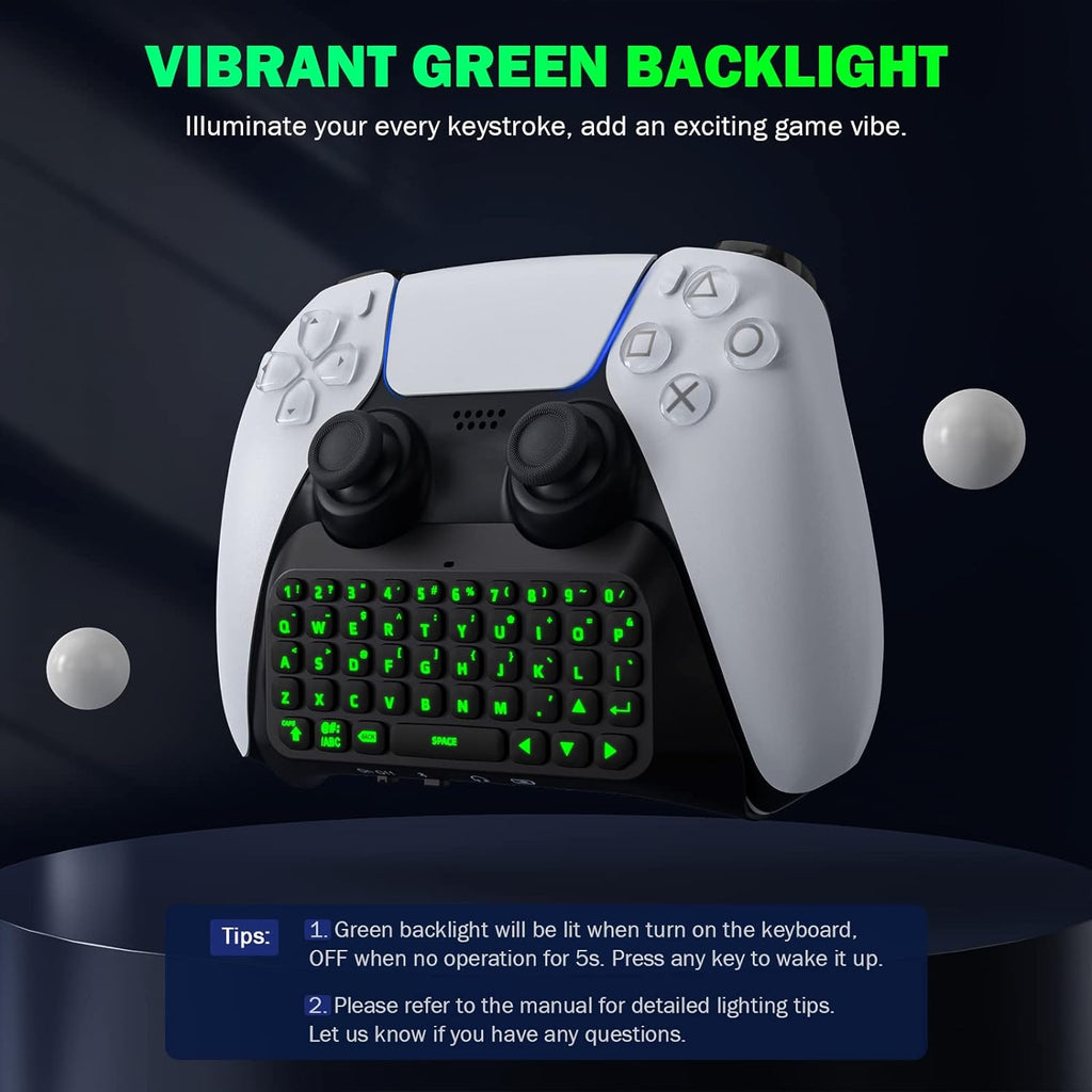 MoKo Keyboard for PS5 Controller with Green Backlight, Bluetooth Wirel ...