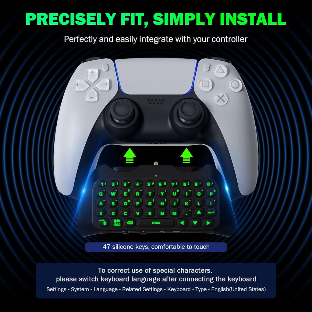 MoKo Keyboard for PS5 Controller with Green Backlight, Bluetooth Wirel ...