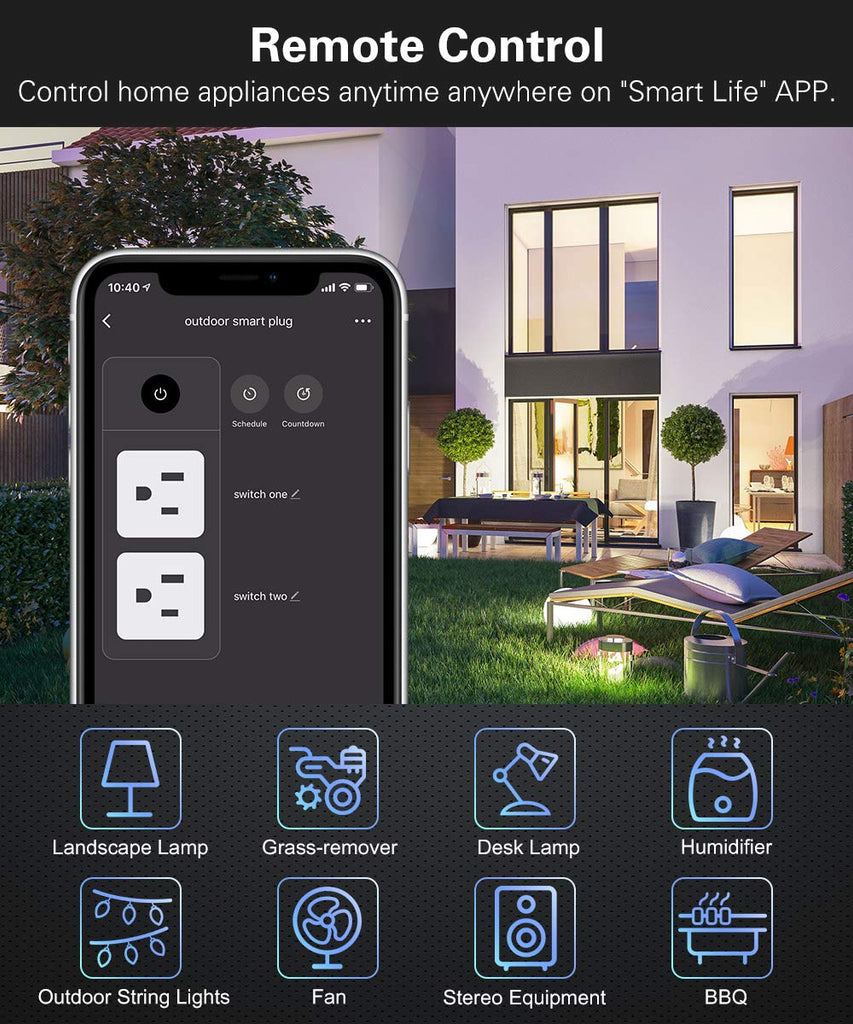 MoKo Outdoor Smart Plug, Waterproof WiFi Outlet with 2 Sockets, Work w ...