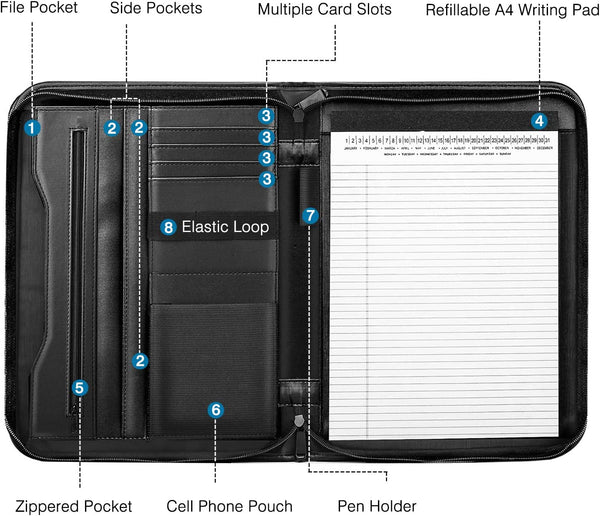 MoKo Zippered Leather Padfolio Portfolio Folder, Professional Intervie ...